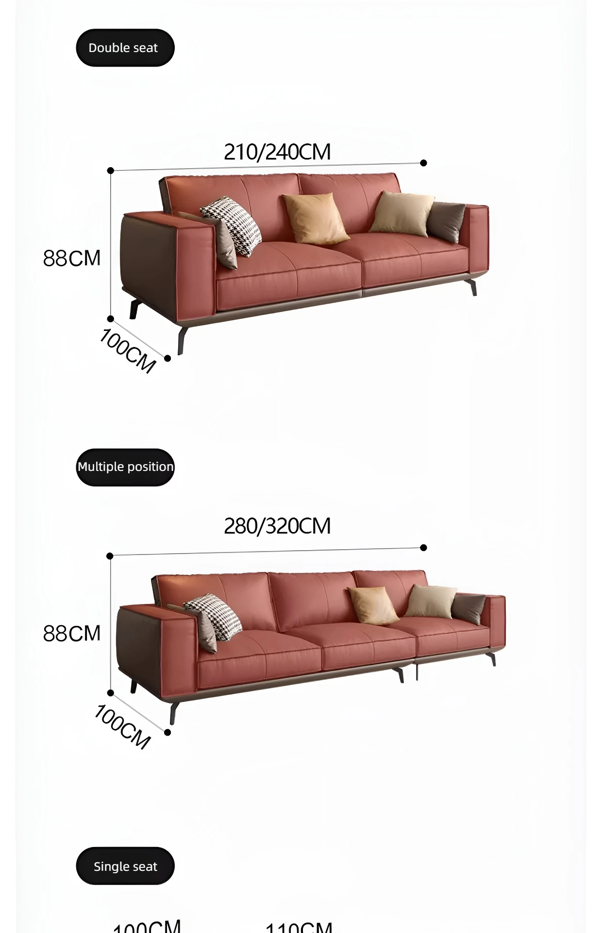 Italian Minimalist Leather Luxury Sofa Straight Four-seat Modern Latex ...