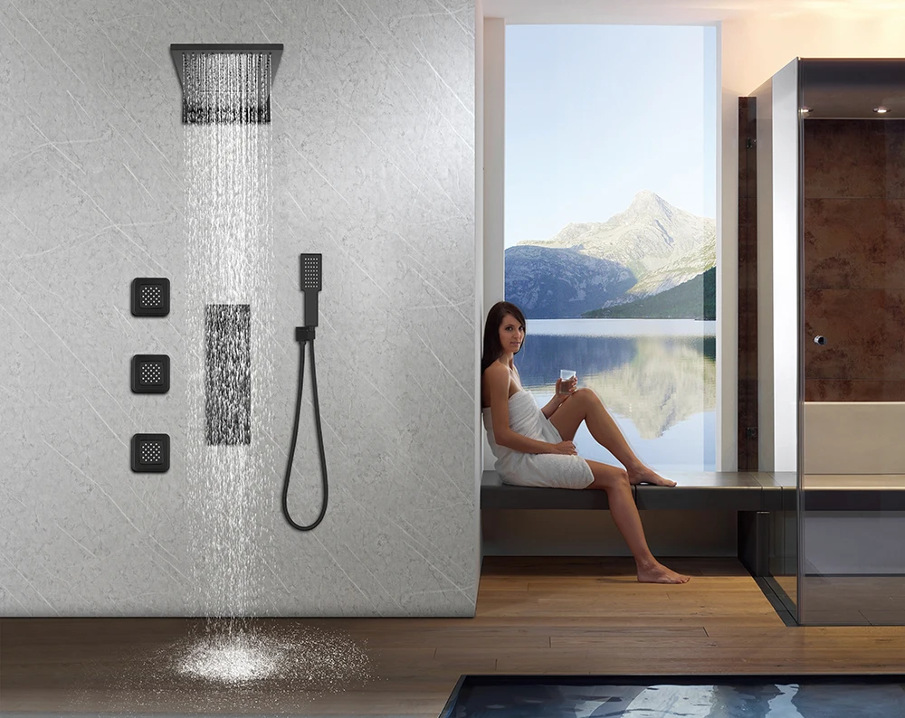 Black Concealed Shower Set with Temperature Control