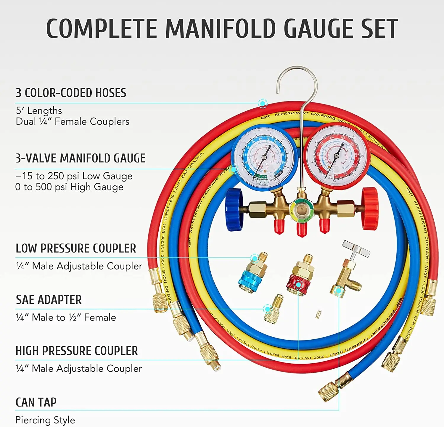 Automotive Ac Gauge Set For R134a R12 R22 R502,3 Way Ac Manifold Gauge ...