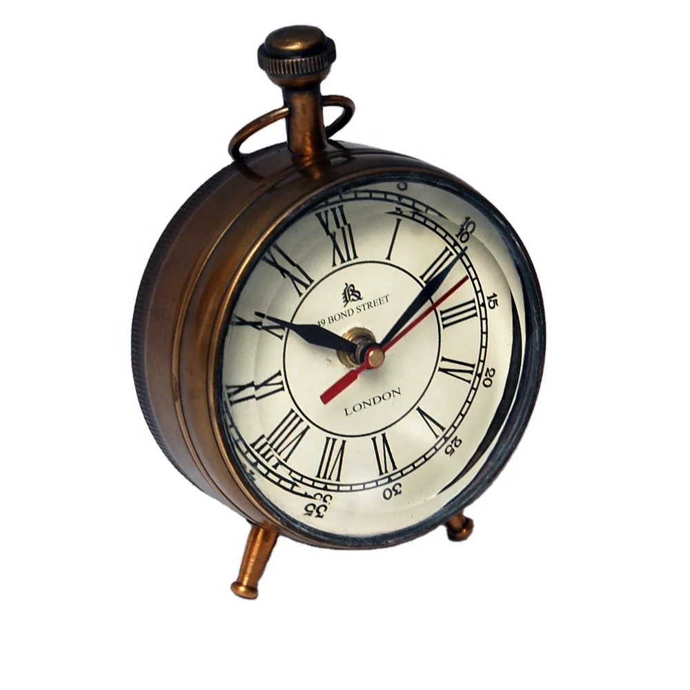 Handcrafts Brown Antique New Design Brass Table Clock With Stand Ship ...