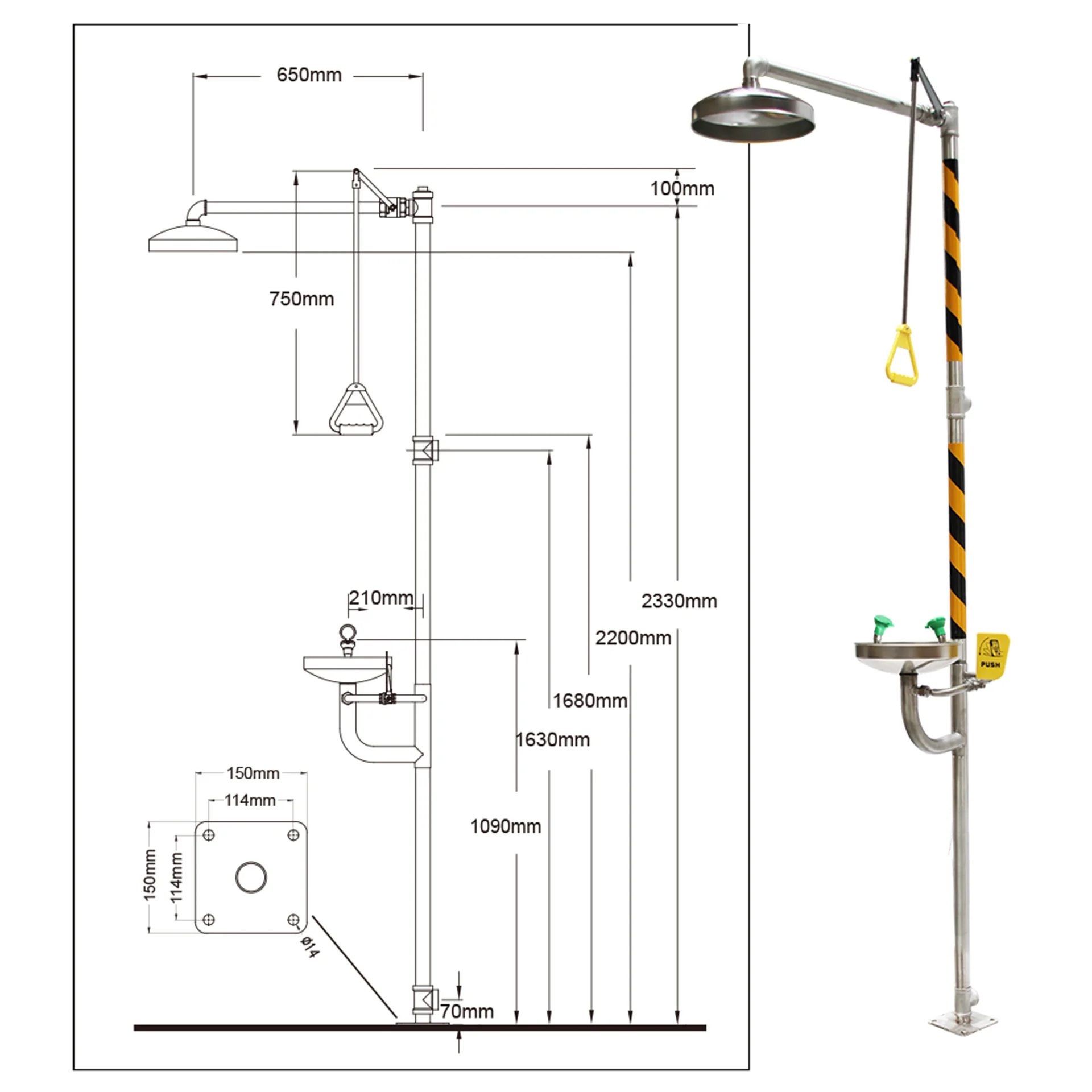 Lab Emergency Shower And Eyewash Custom Stainless Steel Wall Mounted ...