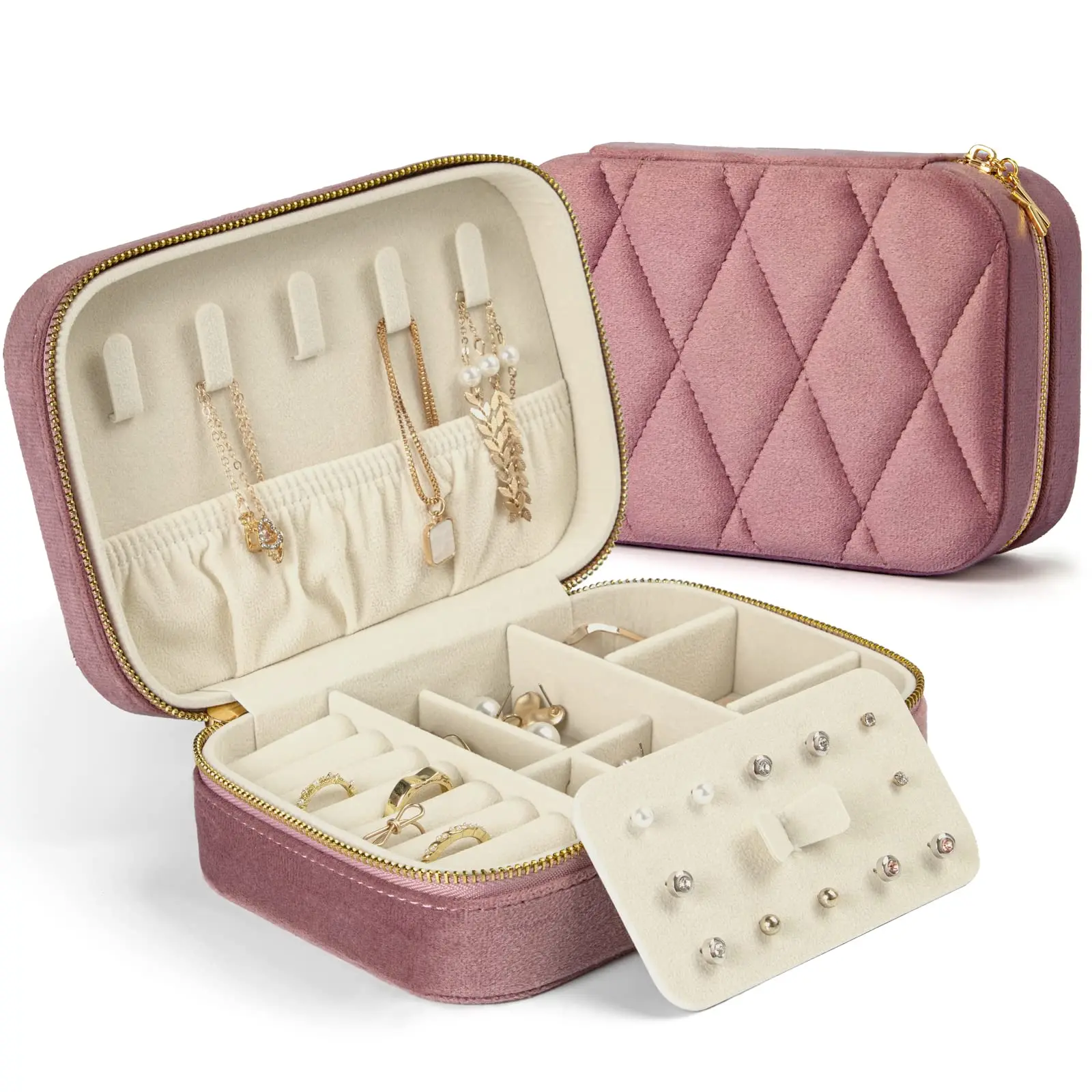 Travel Jewelry Boxes Plush Velvet Jewelry Organizer Box For Earrings ...