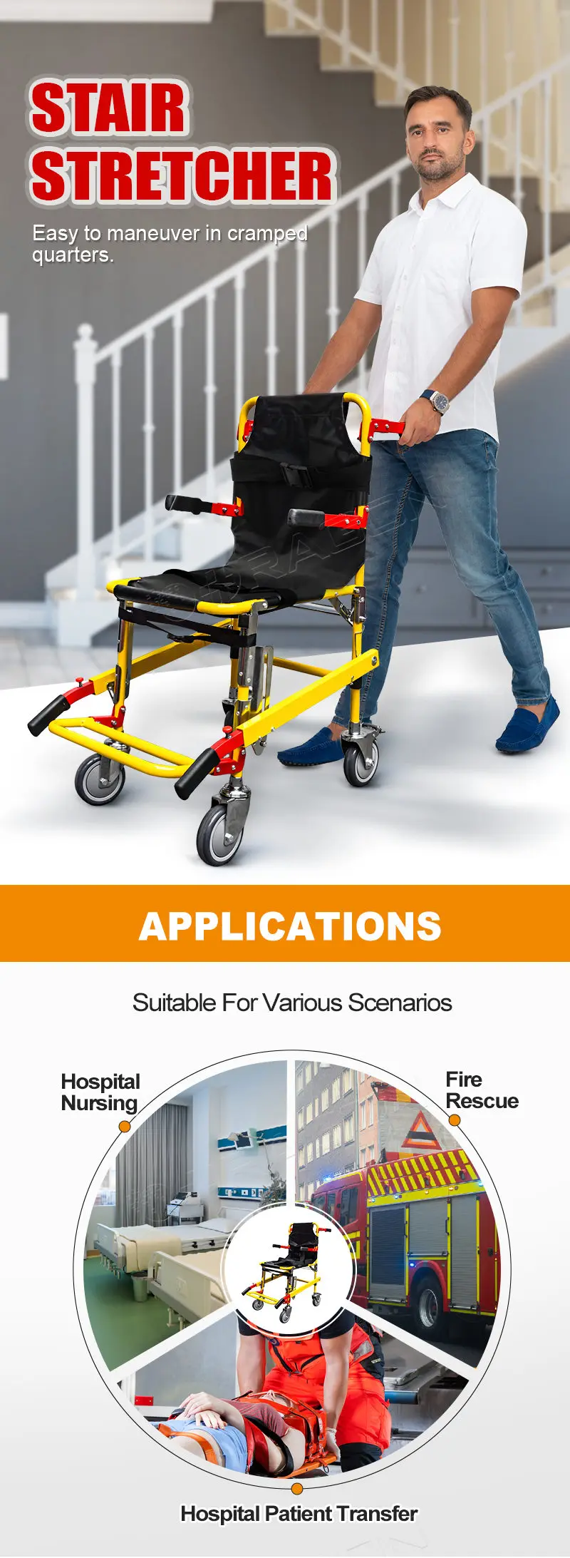 Lightweight Aluminum Alloy Manual Stairs Stretcher Evacuation Chair ...
