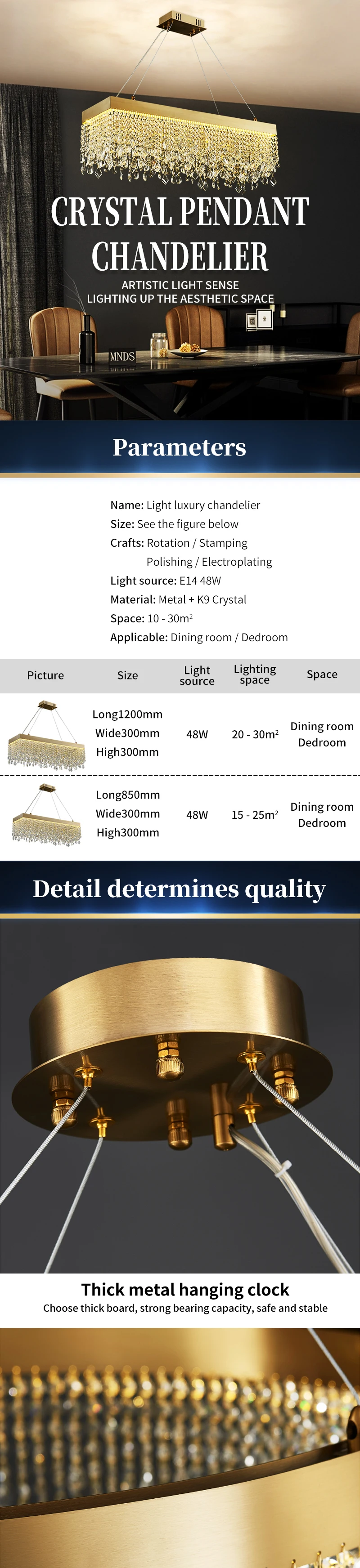 Modern Dining Table Crystal Chandelier - LED Pendant Light