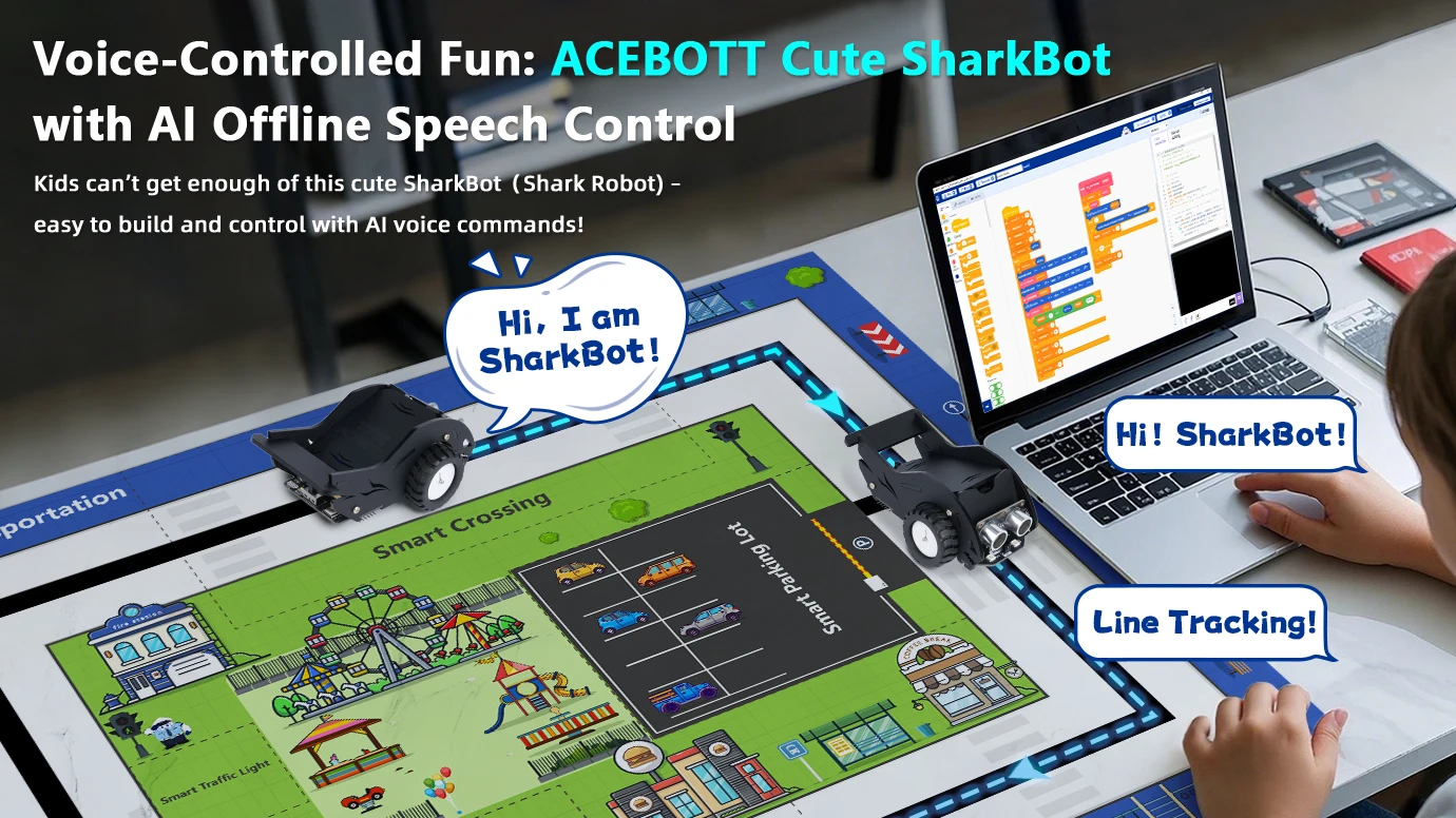 Sharkbot Smart Car Kit - AI Voice Controlled DIY Robot