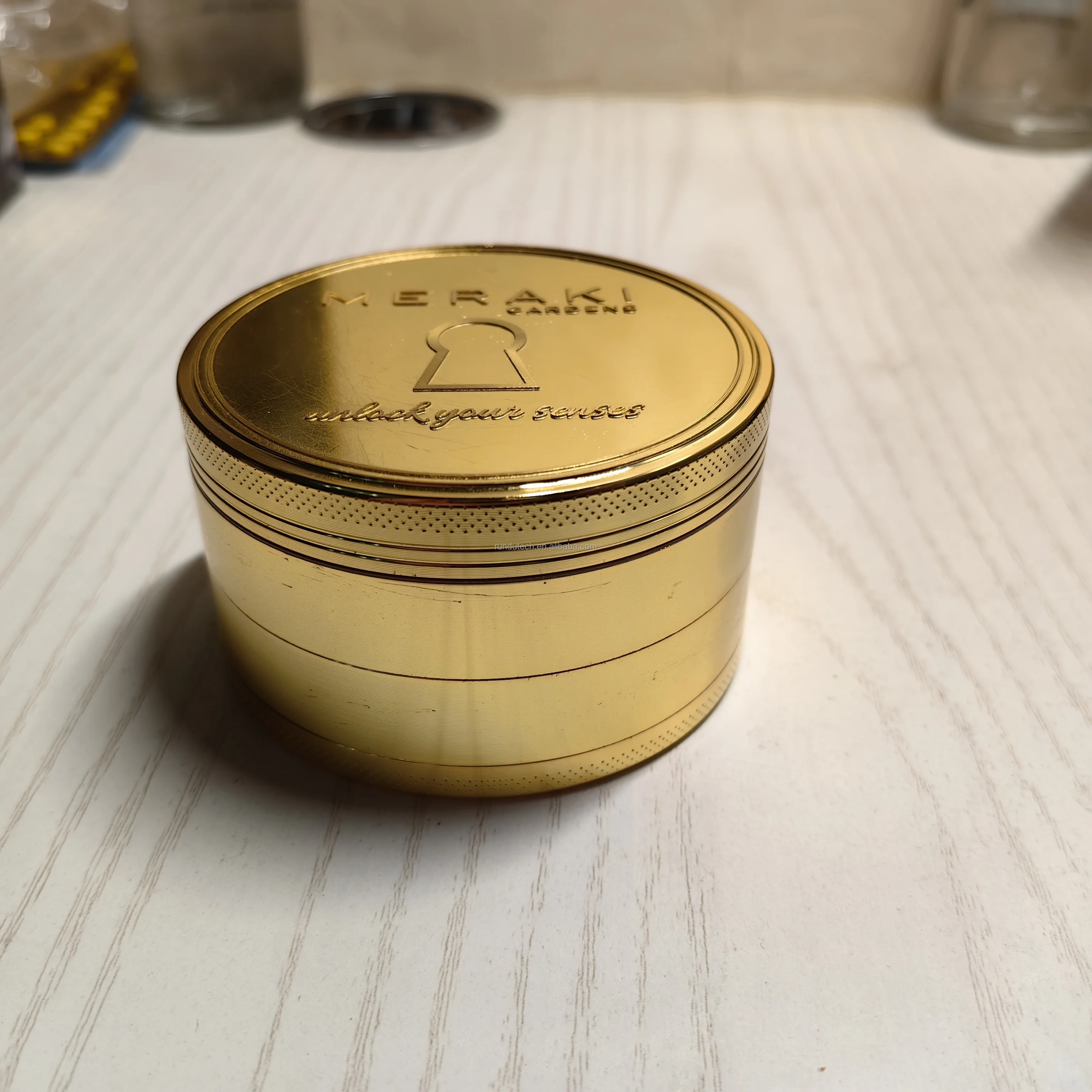 Custom Stamped Logo 75mm Metallic Gold 4 Layer Herb Grinder With ...
