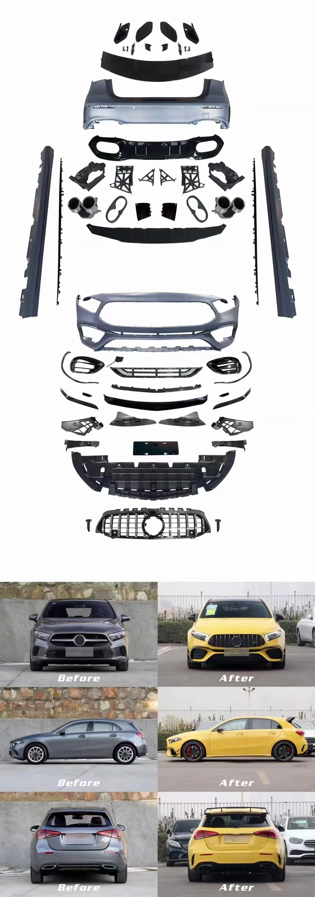 Front Rear Bumper a Class W177 Bodykit Upgrade to A45 A35 AMG Wide Body ...