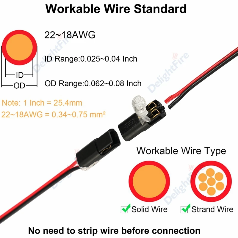 2-100pcs 2 Pin Spring Wire Connector 2 Way Toolless Scotch Lock Quick ...