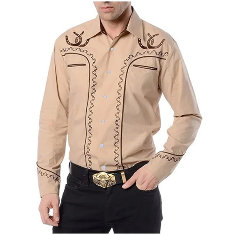 Rodeo Men Stylish Western Cowboy Shirt Long Sleeve Slim Fit Print ...