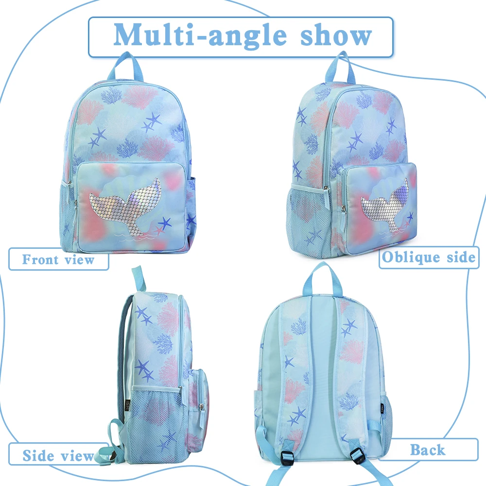New FANTASY SEA Series Kids Backpack Fashion Laser Beauty Tail Print ...
