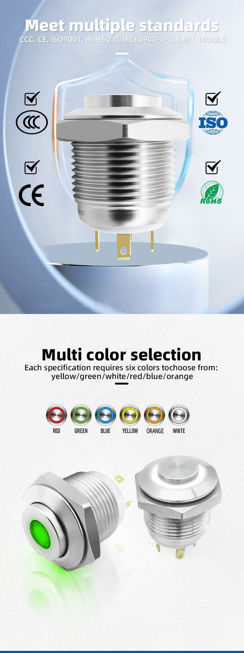 Benlee Ip65 Stainless Steel Illuminated Metal Push Button Switch 4pin Waterproof 16mm 19mm Led ...