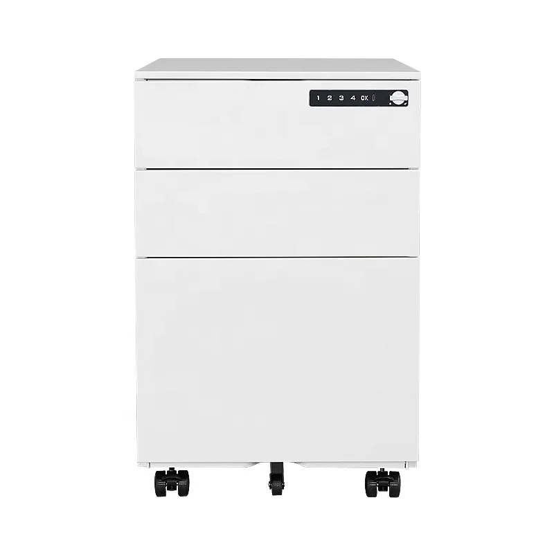 Office Combination Locking Movable Cabinet Steel White 3-drawer Metal ...