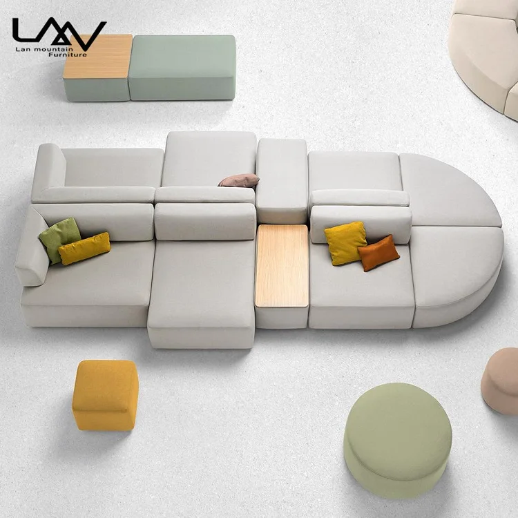Modern Villa Wood Frame Fabric Modular Sofa Sectional Living Room Hotel ...