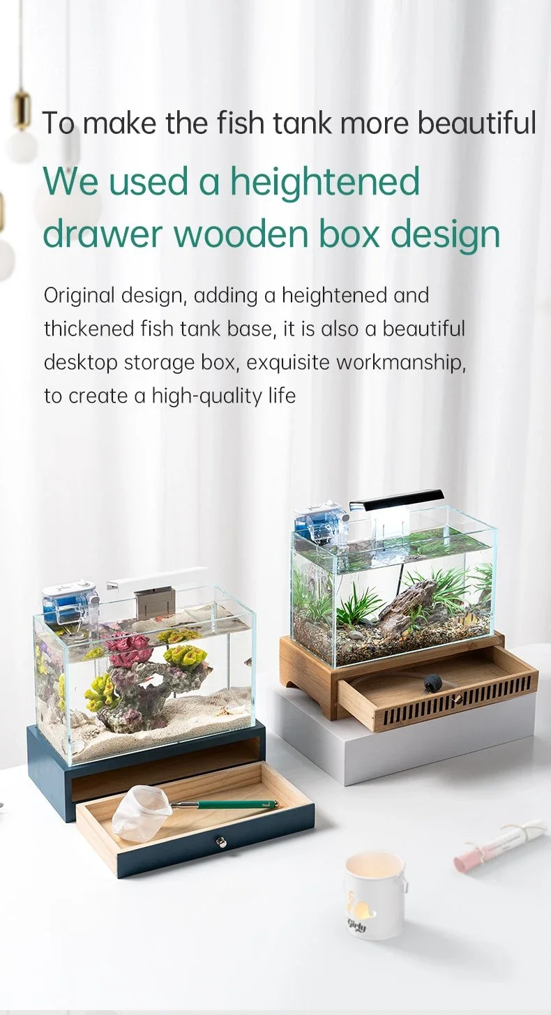 Desktop Mini Aquarium with Wooden Base - Eco-Friendly Small Fish Tank ...