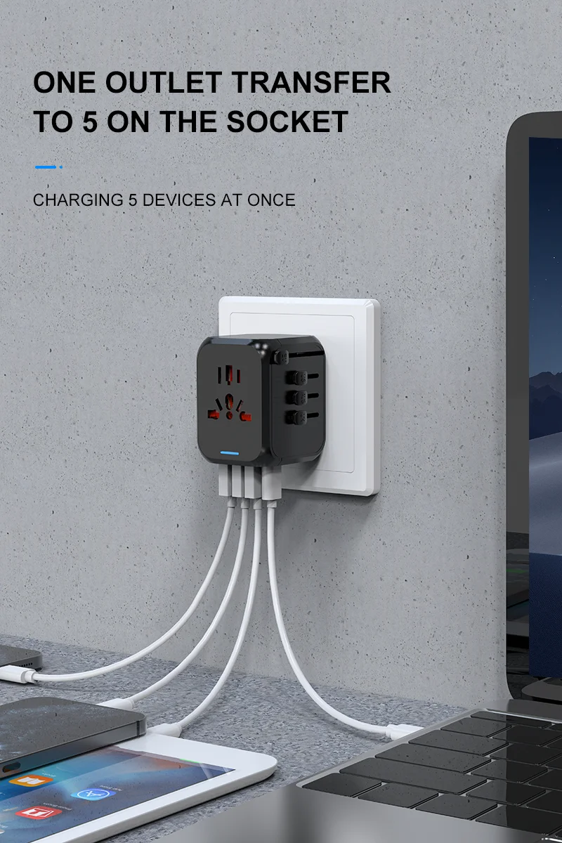 Extension Cord Usb 1500w Pd Wall Power Travel Adaptor Multi Plug ...