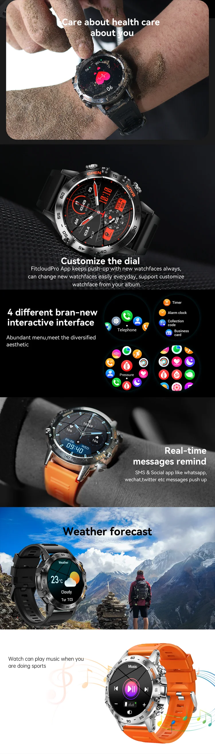 Popular Smart Watch - Karenm BT Call K52 with Fitcloud Pro