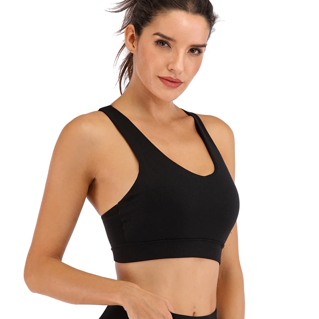 Sports Bra For Women Criss Cross Back Padded Strappy Sports Bras Medium Support Yoga Crops With