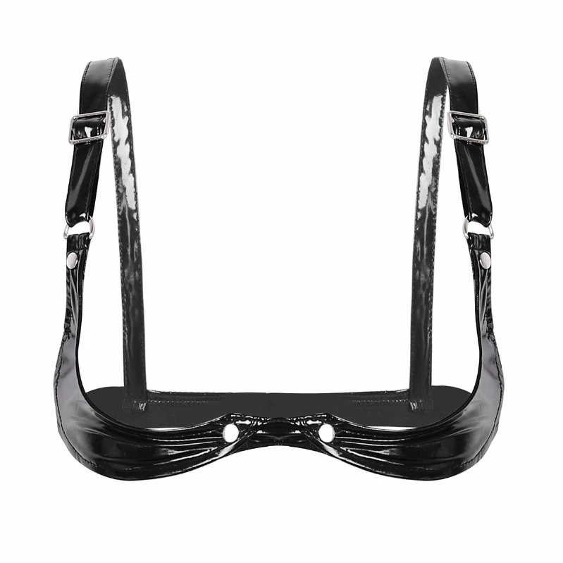 Luxury Black No Cup Bra Top Women Latex Erotic Lingerie Wetlook Cupless ...