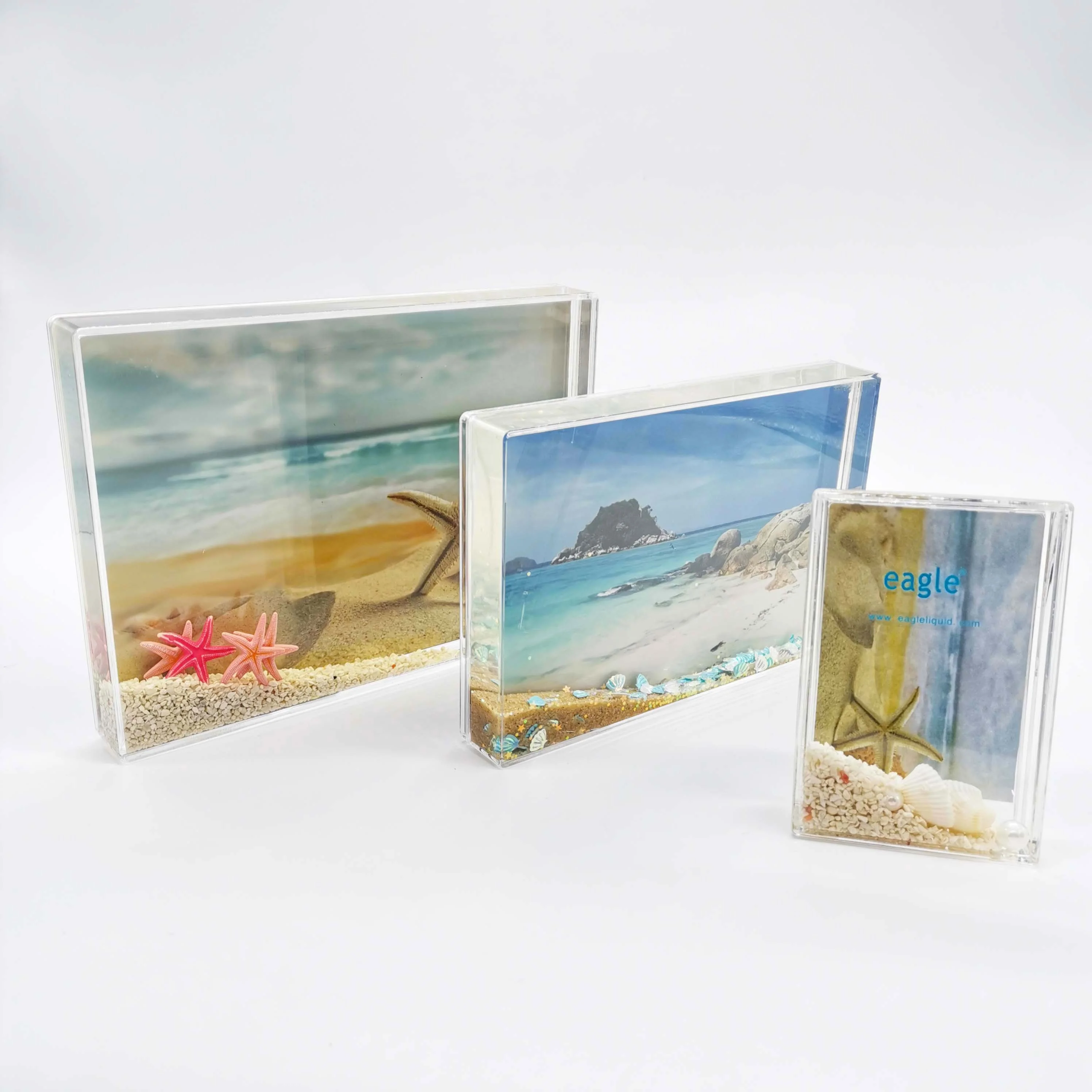 4R Custom Aqua Liquid Photo Frame Slant with Sands and Shell