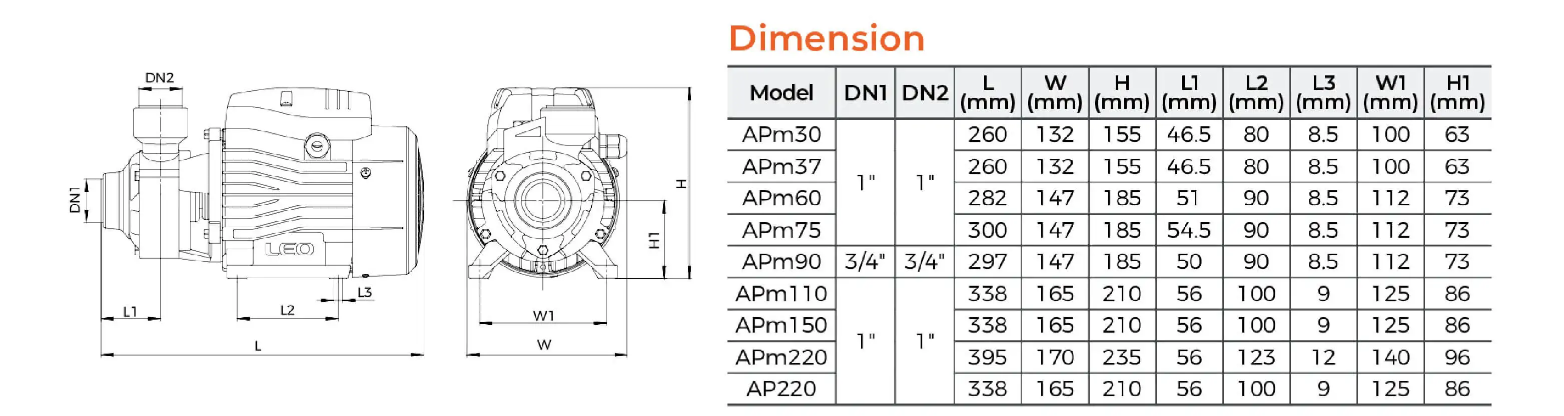 LEO Peripheral Pump Apm37 - 0.5HP Water Pump for Domestic Use