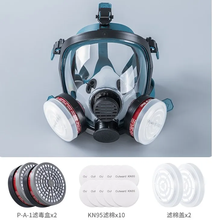 Spherical full-face silicone safety gas mask with fire-fighting dual ...