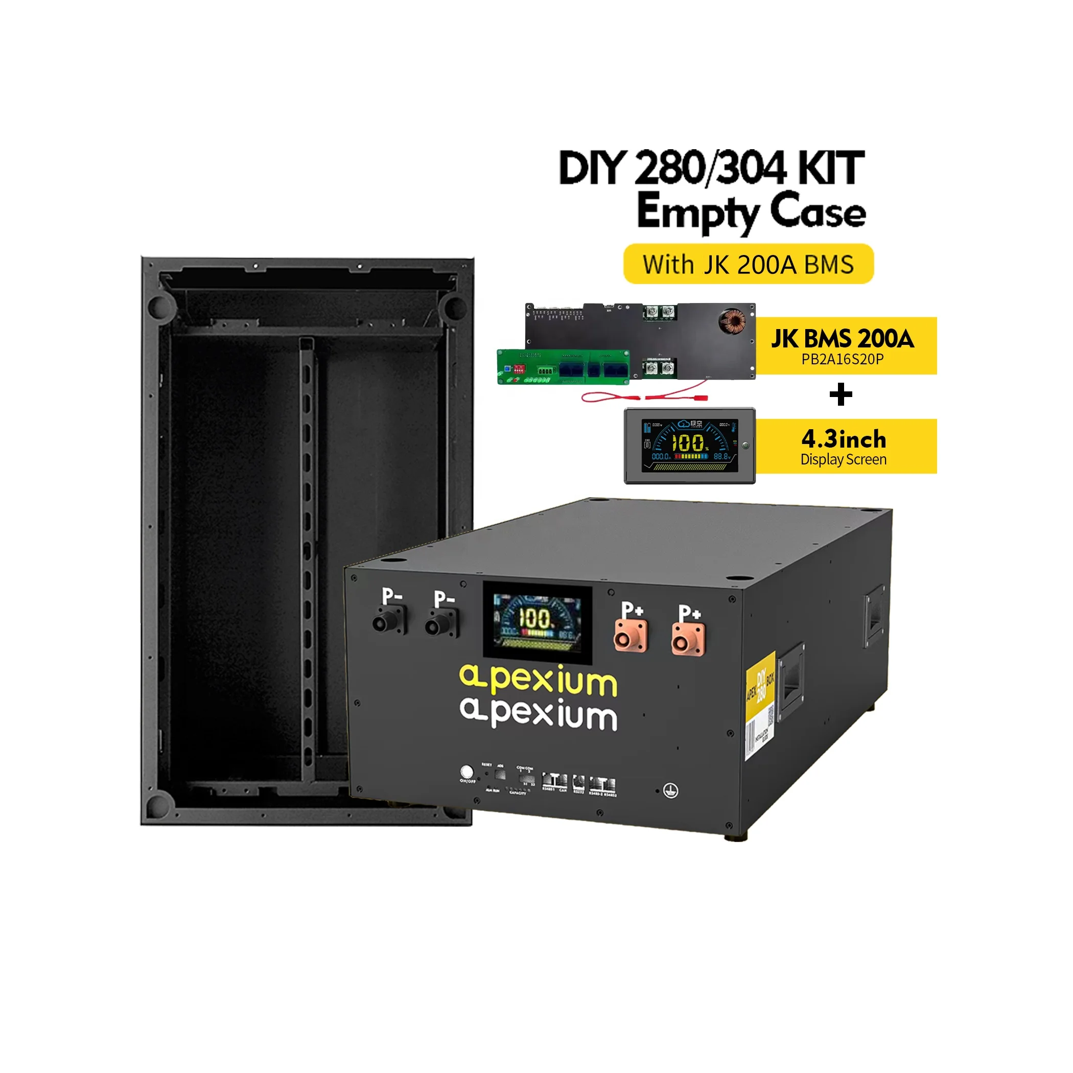Apexium Empty DIY JK 200A BMS Lifepo4 Metal Battery Case