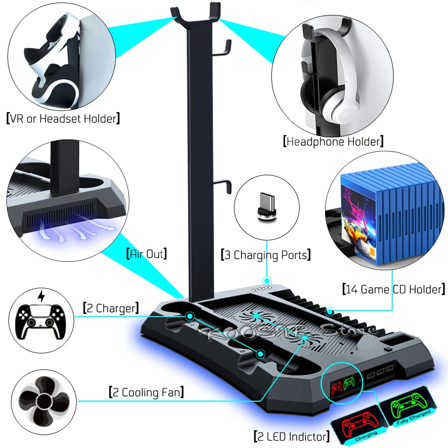 PS5 Disc Digital Game Console Quick Cool Stand with PS 5 Controller ...