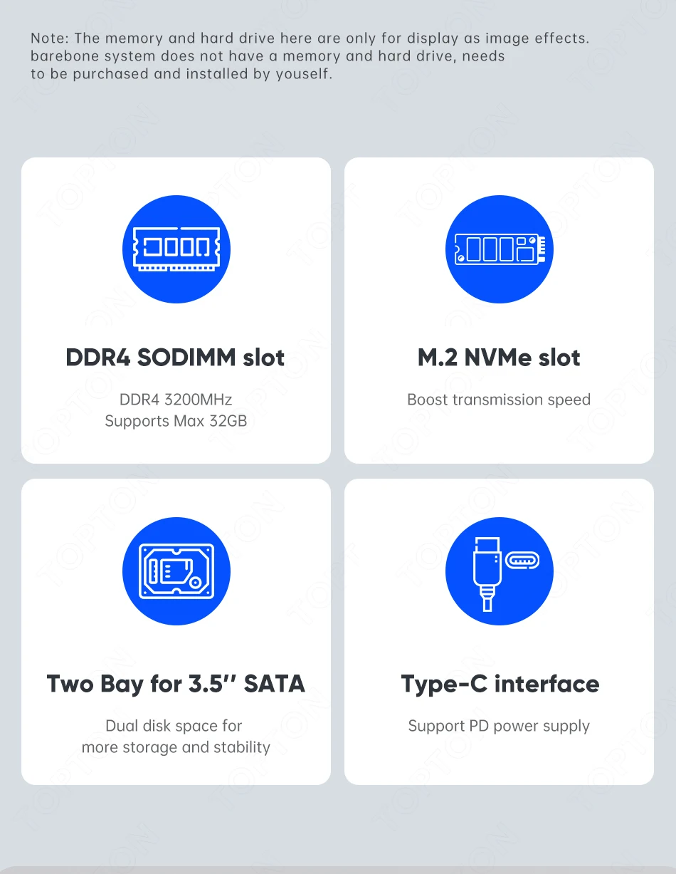 Topton 2-bay Nas R1 Pro 12th Gen In-tel N100 Network Attached Storage ...