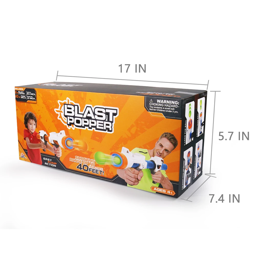 Exercise N Play 2pcs Power Popper Gun Dual Battle Pack Foam Ball Air ...