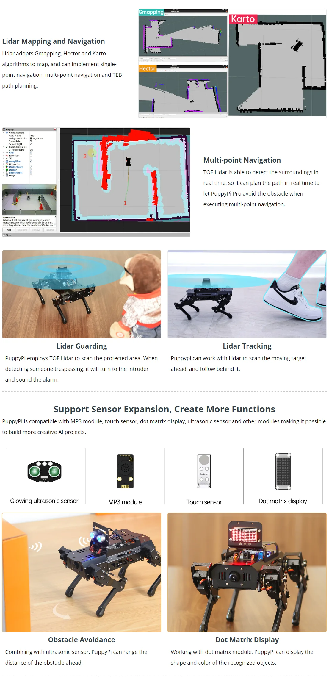 Hiwonder Puppypi Pro Ros Raspberry Pi Small Robot Dog Ai Lida ...