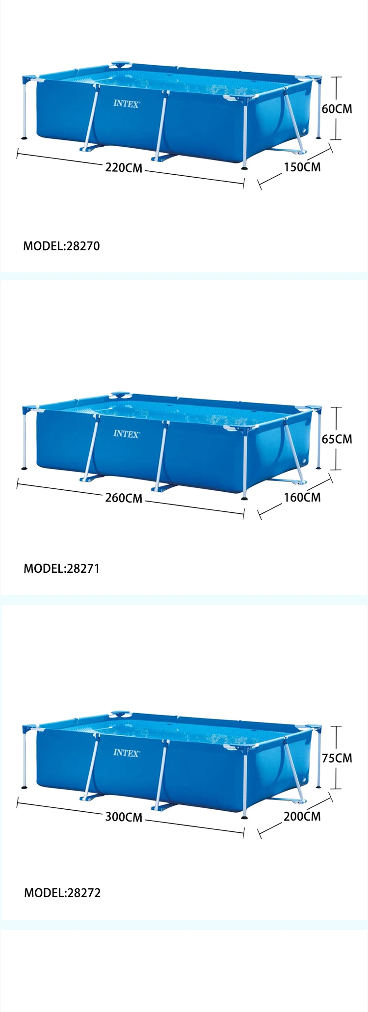 Intex 28271 Size 2.6M X 1.6M X 0.65M Intex Swimming Pool Rectangular ...