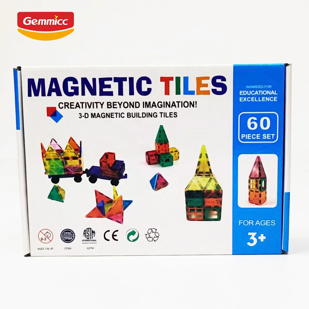 Gemmicc 2024 New Design Kids Educational Toys 3d Modeling 60 Piece Set Magnet Building Tiles ...