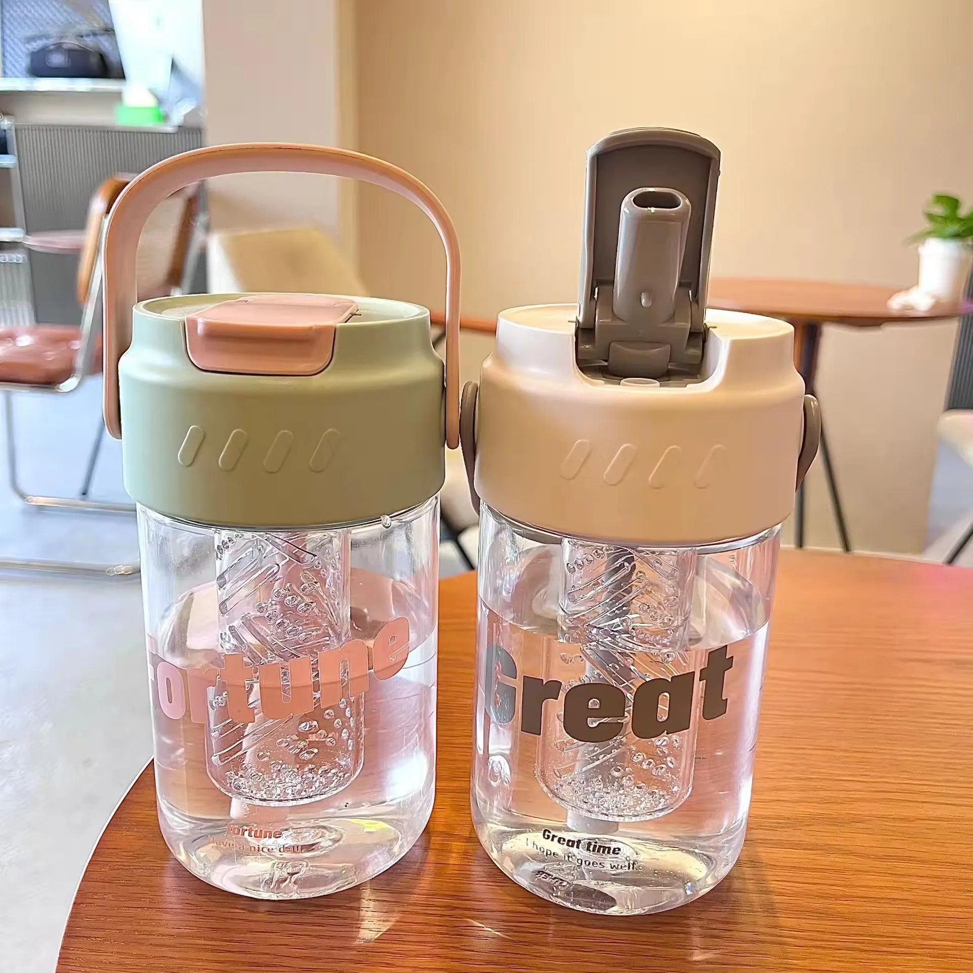 Summer Portable Water Bottle - 600ml with Filter & Straw