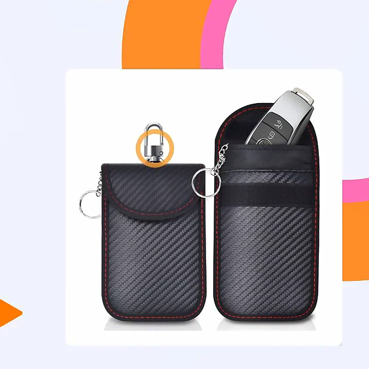 Carbon Fiber Leather Rfid Car Key Signals Blocker Case With Key Hook ...
