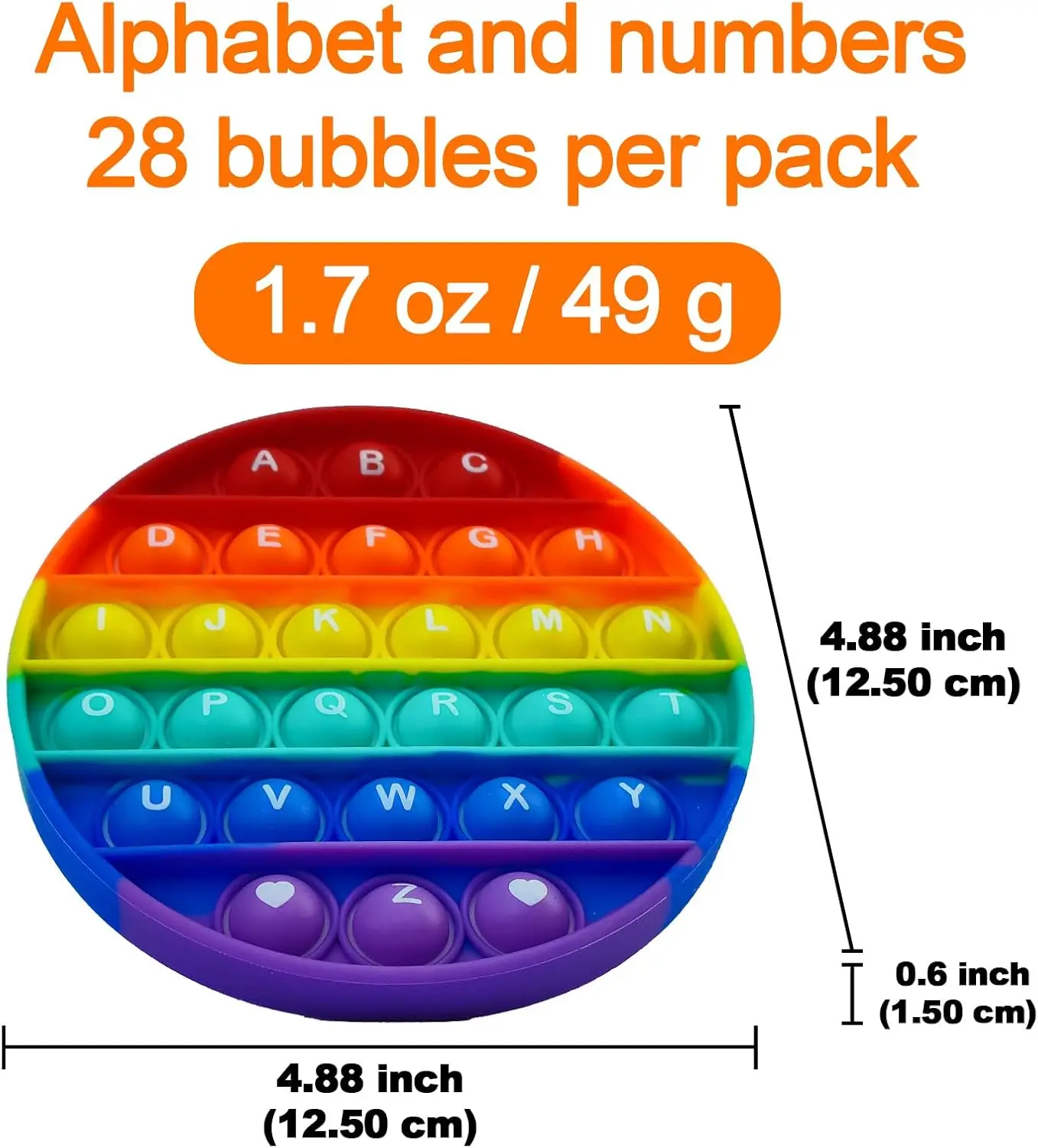 Alphabet Pop It Rainbow Fidget Toy for Sensory Learning