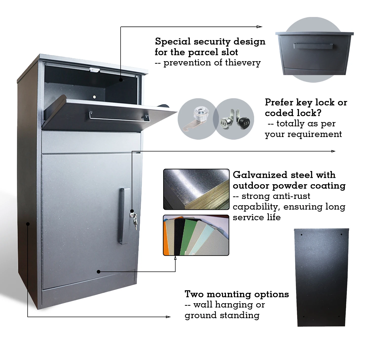 Outdoor Stainless Metal Post Home Packages Parcel Letter Mail Delivery Box