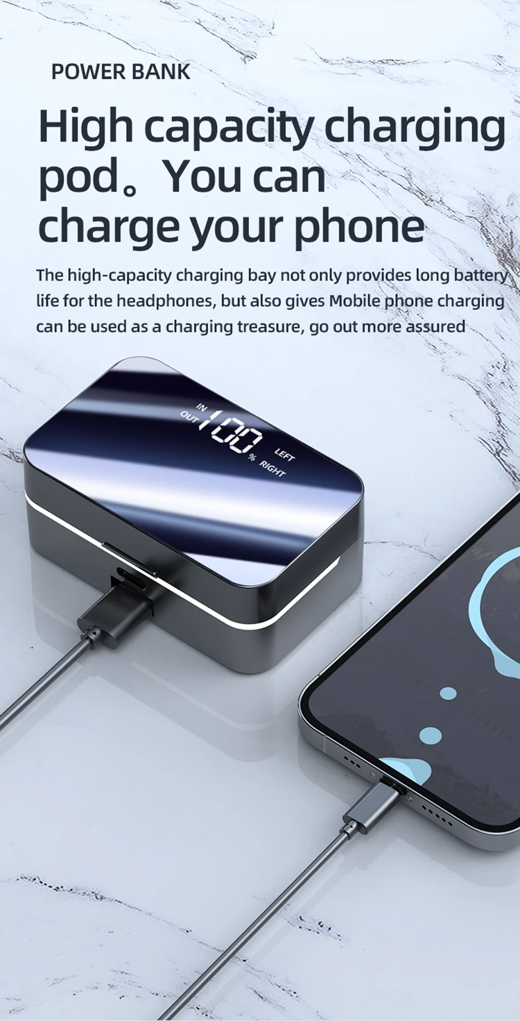 YISSIY S30 TWS Earbuds - LED Light, Noise Canceling, Bluetooth V5.4