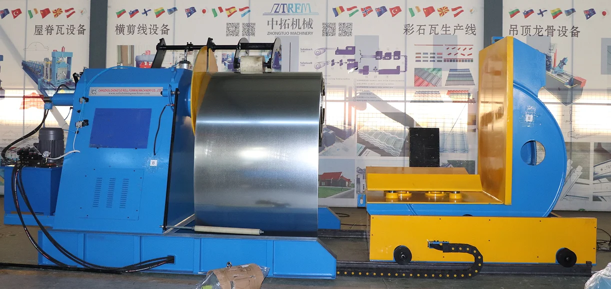 8 Ton Hydraulic Decoiler With Coil Turn Over Loading Car Support The
