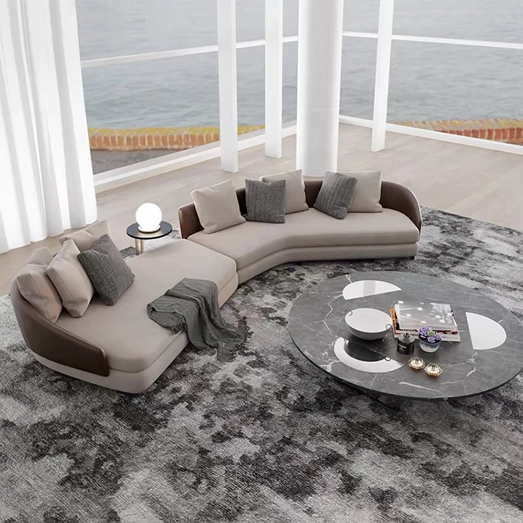 Puruo Foshan Curved Sofa Luxury Italian Villa Sofa Set Grey Couches ...