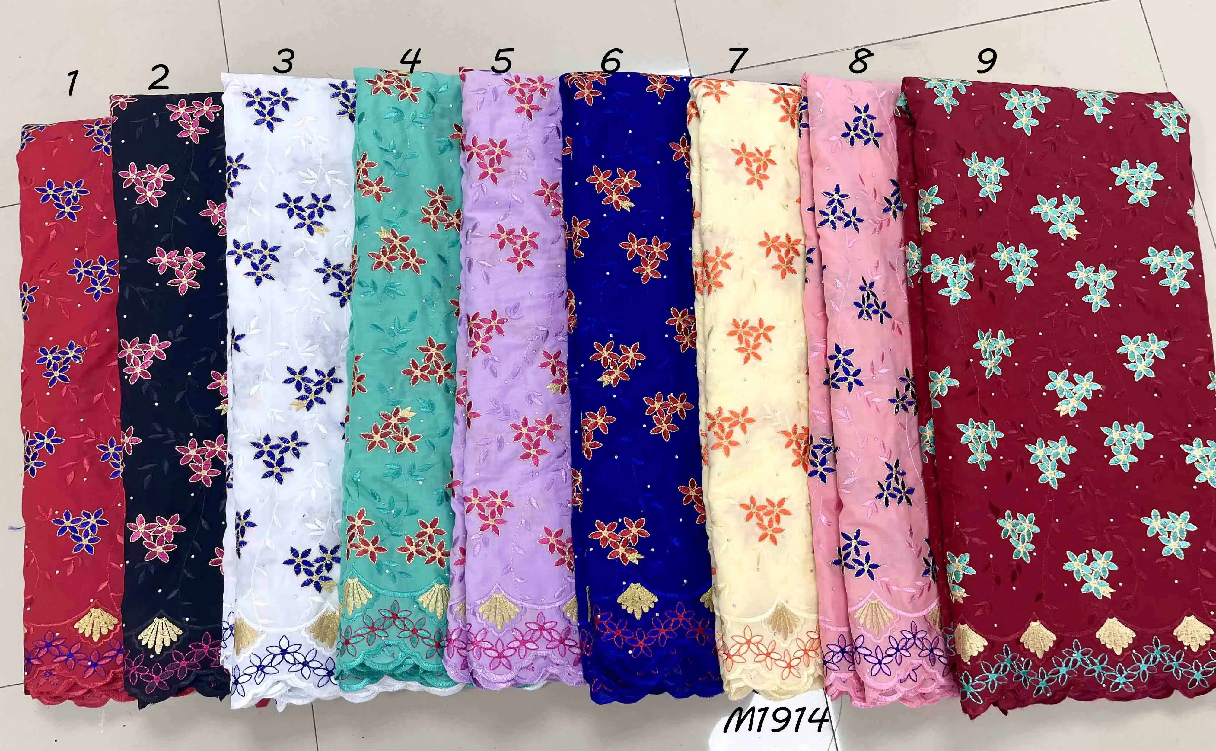 5 Yards/set Cotton Fabric With Swiss Voile Lace Fabric Damask Shadda ...