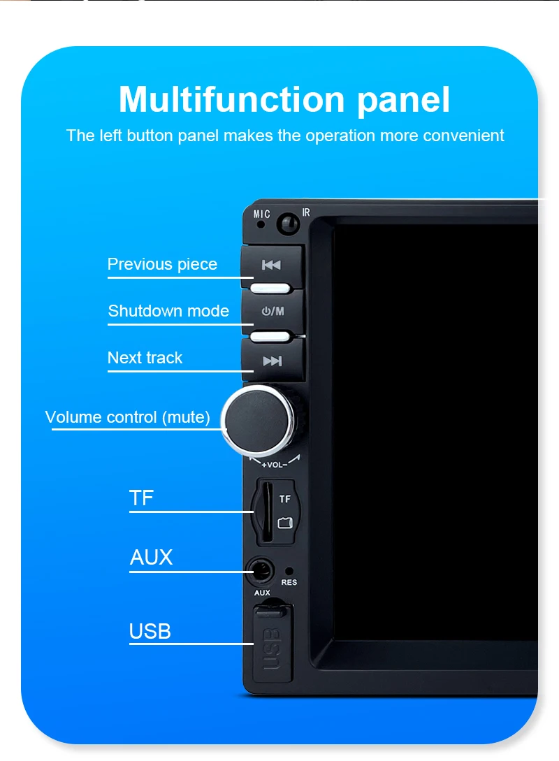 F133-7018B Car Multimedia Wired Carplay Auto Radio 7" Double Din