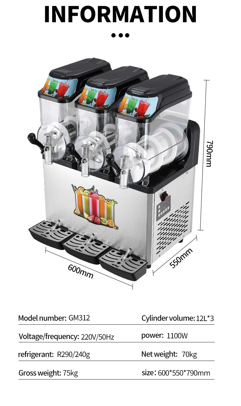 Ice Slush Machine 12L*3 - Efficient Frozen Drink Solution