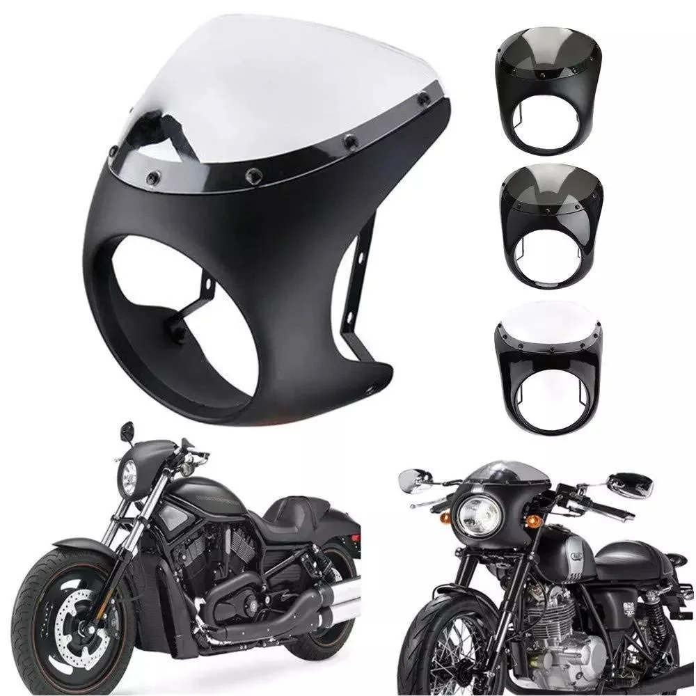 Motorcycle Universal Cafe Racer Headlight Handlebar Fairing Windshield ...