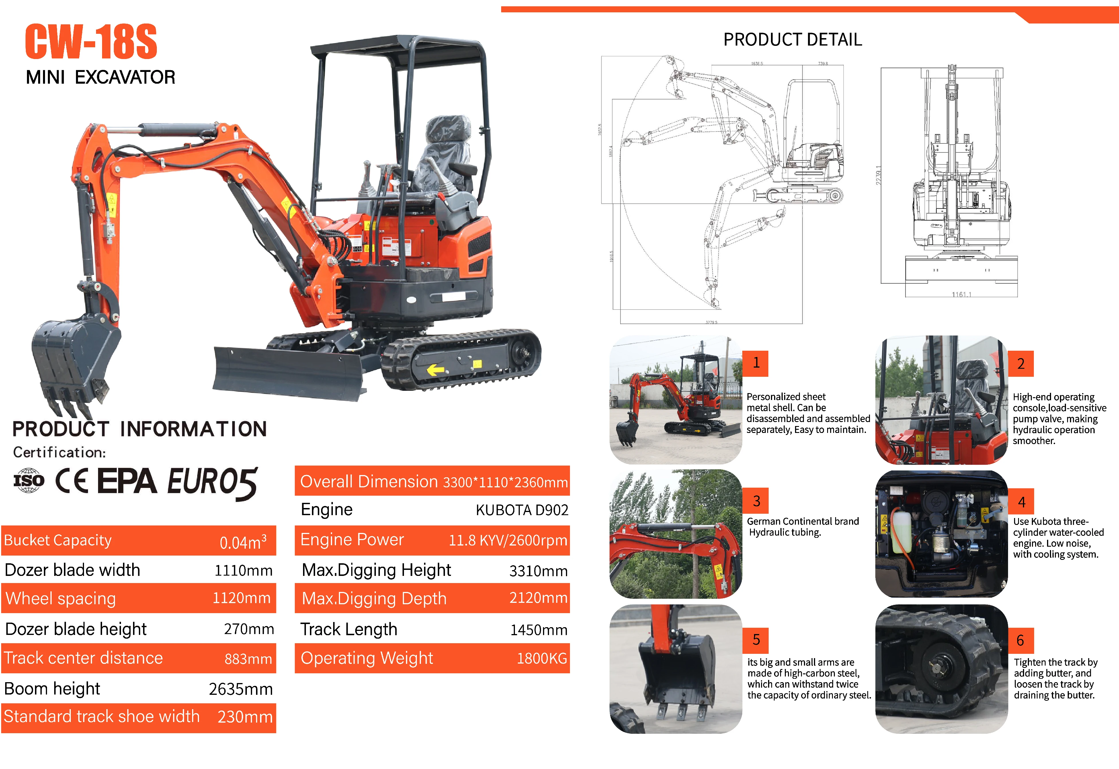 Mini Excavator 1.8 Ton - High Digging Power & Crawler Type