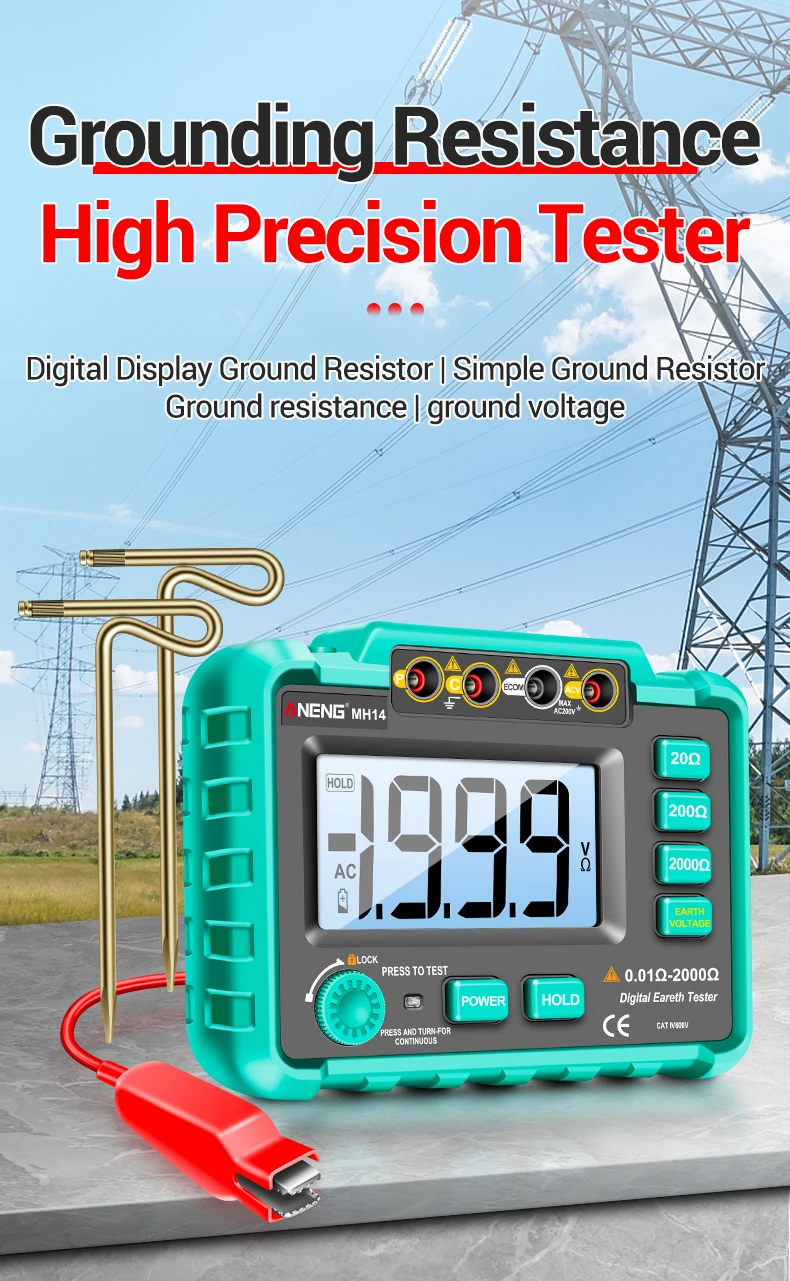 ANENG MH14 Digital Insulation Ground Resistance Megohm AC 200vrms Meter