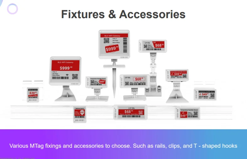 Minew Esl Digital E-Paper Display Label Tags in Stand Clip Rail