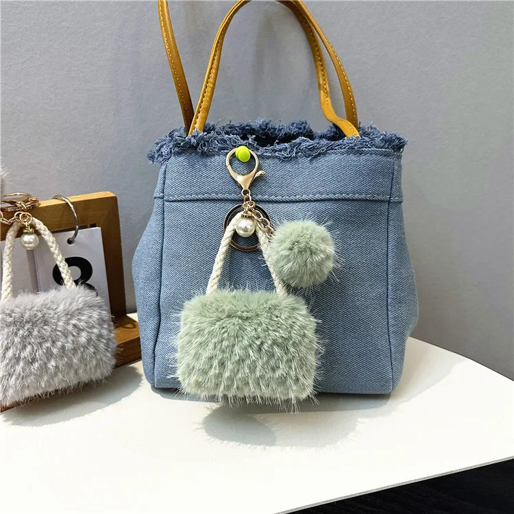 Pearl Pom Pom Pendant Backpack Hanging Plush Keychains Pompom Handbags ...