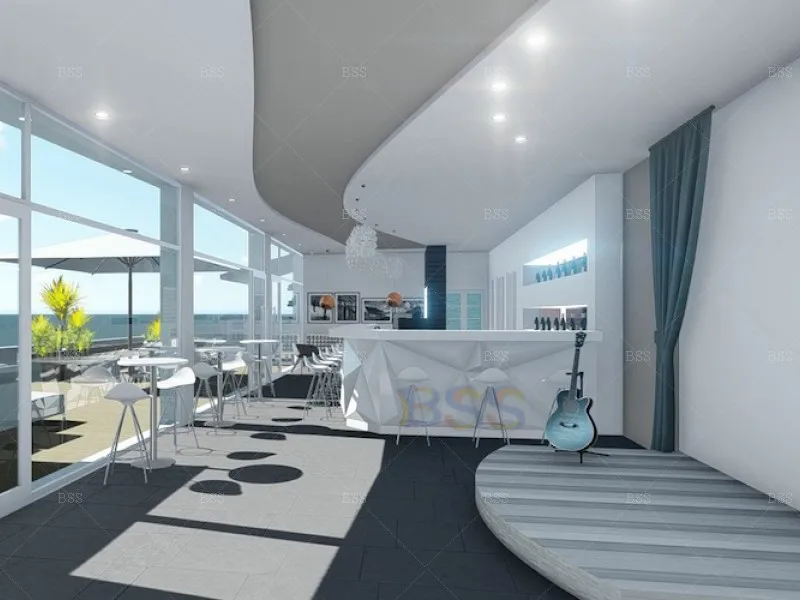 Luxury Bar Counter - White Corian, L Shape, Diamond