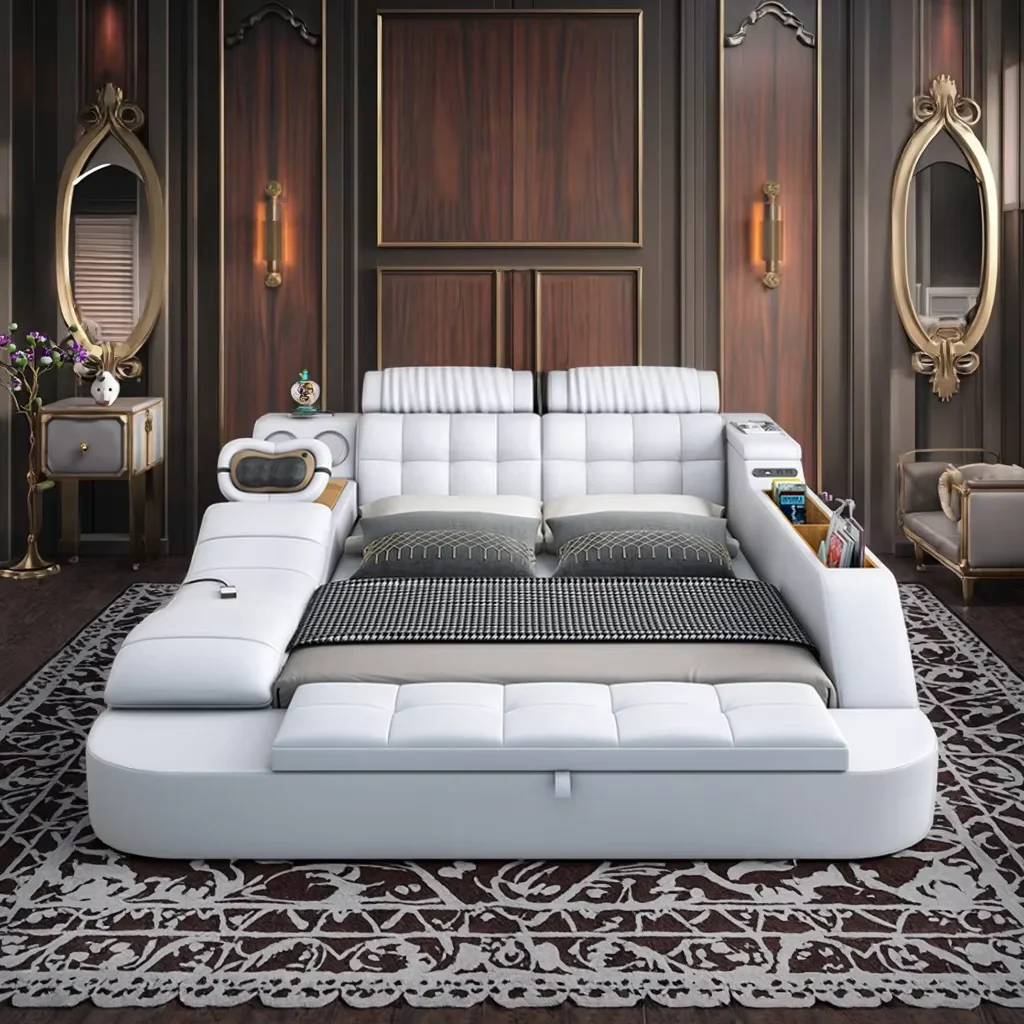 2023 Newly Designed Luxury Leather Smart Bed Multi-functional Bed King ...