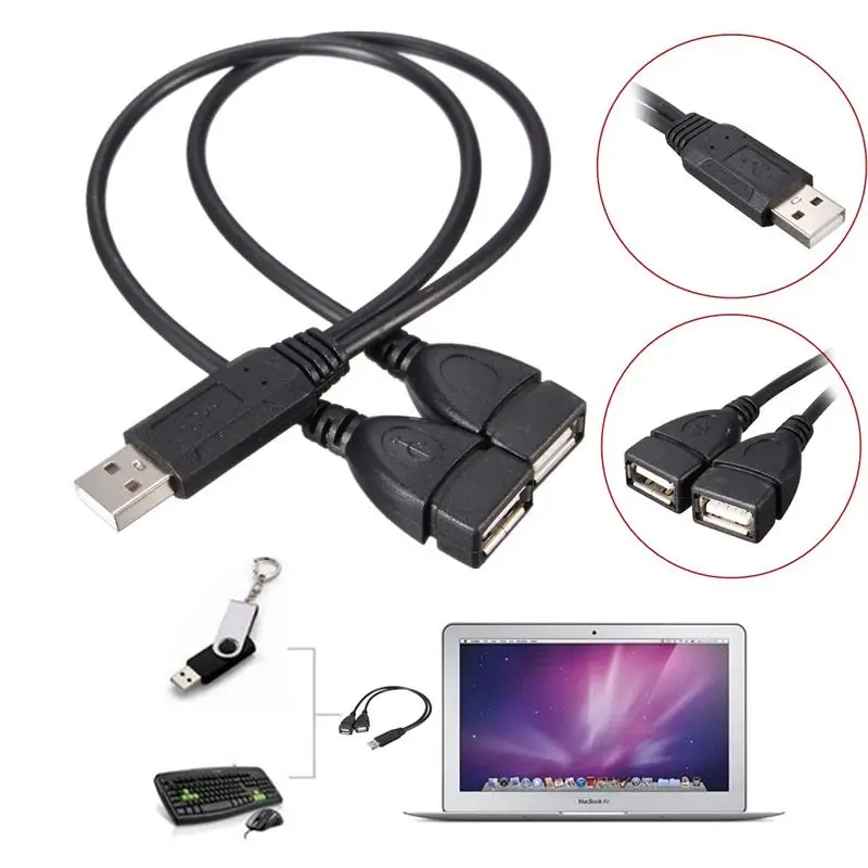 Hot Universal Usb 2.0 Male To Dual Usb Female Jack Splitter 2 Port Usb ...